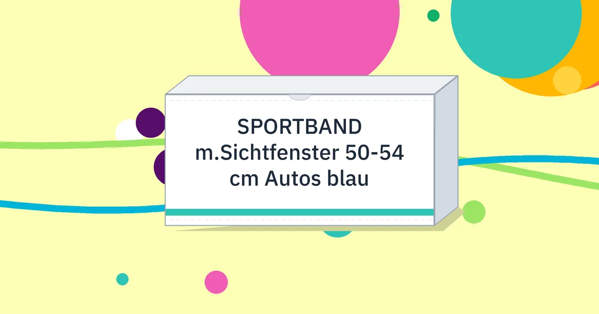 Symbolbild: Packung mit der Aufschrift SPORTBAND m.Sichtfenster 50-54 cm Autos blau (PZN 13916019) – Verfügbarkeit und Bezug in Apotheken in Frankfurt am Main