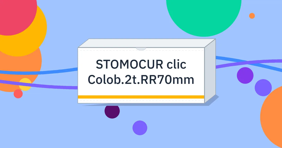 Symbolbild: Packung mit der Aufschrift STOMOCUR clic Colob.2t.RR70mm (PZN 18238765) – Verfügbarkeit und Bezug in Apotheken in Frankfurt am Main