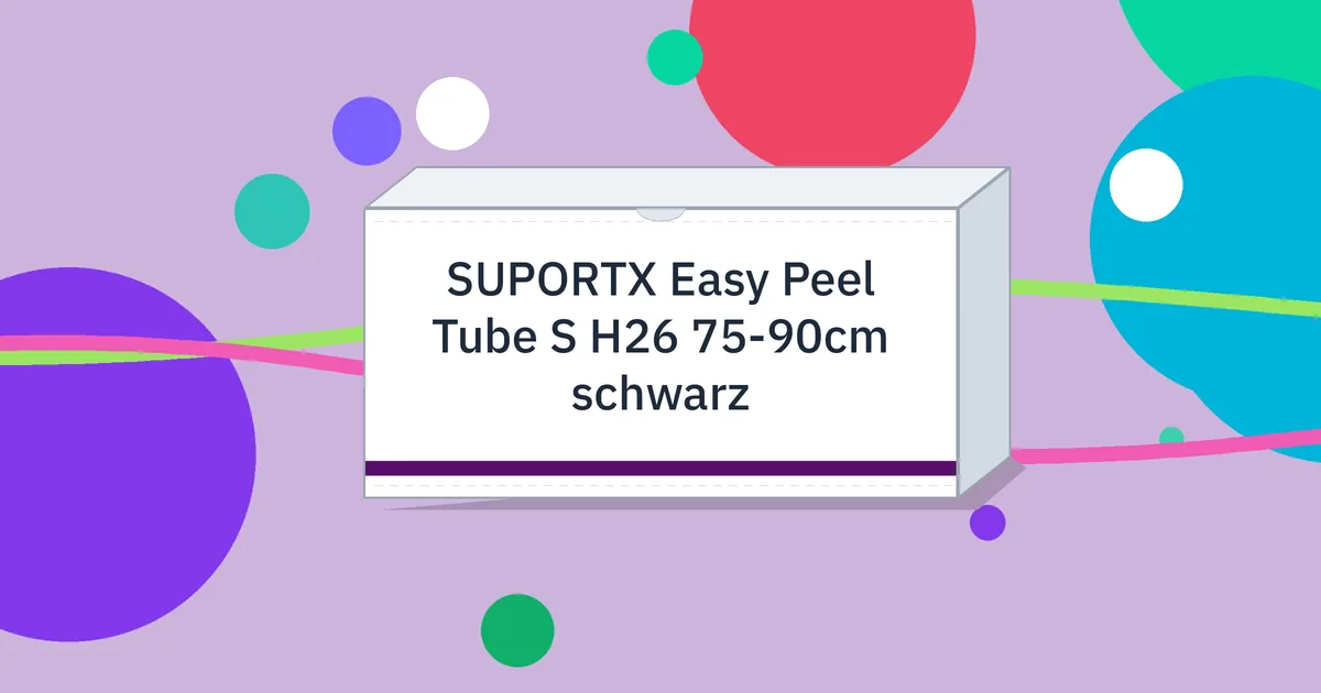 Symbolbild: Packung mit der Aufschrift SUPORTX Easy Peel Tube S H26 75-90cm schwarz (PZN 09486837) – Verfügbarkeit und Bezug in Apotheken in Frankfurt am Main