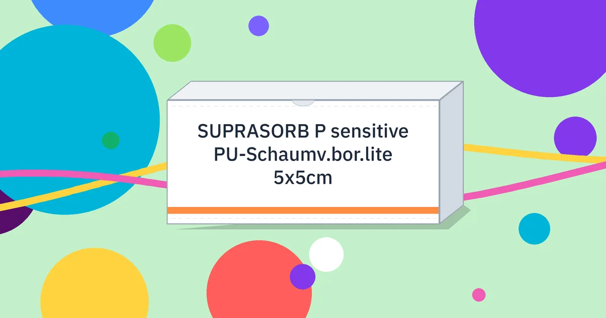 Symbolbild: Packung mit der Aufschrift SUPRASORB P sensitive PU-Schaumv.bor.lite 5x5cm (PZN 15786414) – Verfügbarkeit und Bezug in Apotheken in Frankfurt am Main