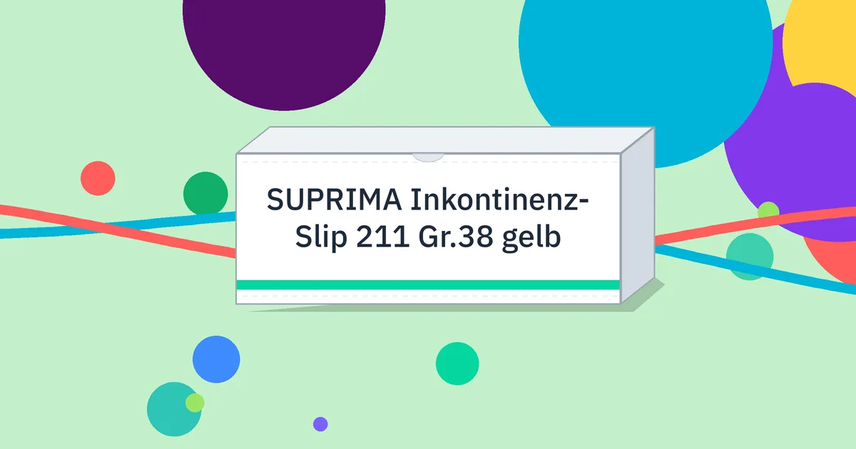 Symbolbild: Packung mit der Aufschrift SUPRIMA Inkontinenz-Slip 211 Gr.38 gelb (PZN 00708561) – Verfügbarkeit und Bezug in Apotheken in Frankfurt am Main