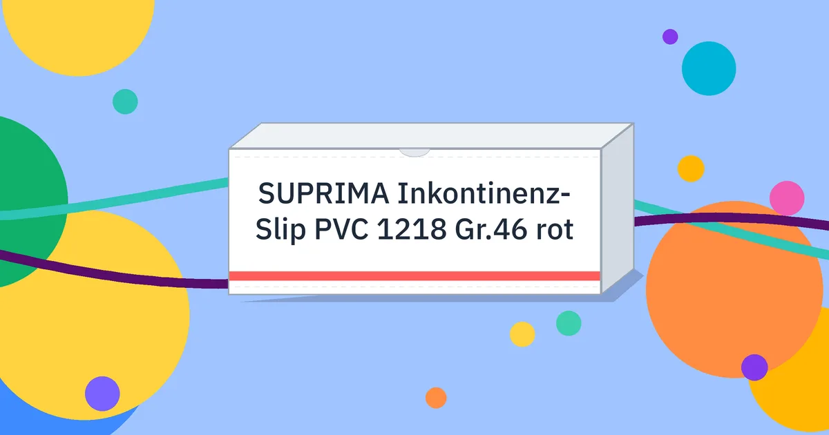 Symbolbild: Packung mit der Aufschrift SUPRIMA Inkontinenz-Slip PVC 1218 Gr.46 rot (PZN 03726401) – Verfügbarkeit und Bezug in Apotheken in Frankfurt am Main