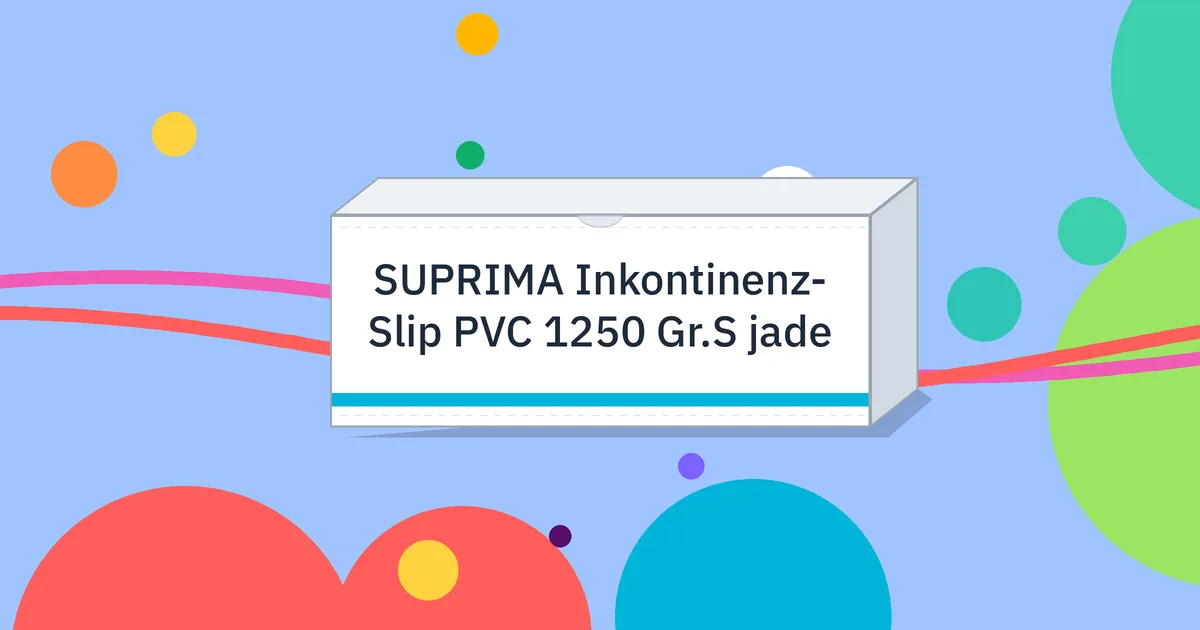 Symbolbild: Packung mit der Aufschrift SUPRIMA Inkontinenz-Slip PVC 1250 Gr.S jade (PZN 05976504) – Verfügbarkeit und Bezug in Apotheken in Frankfurt am Main