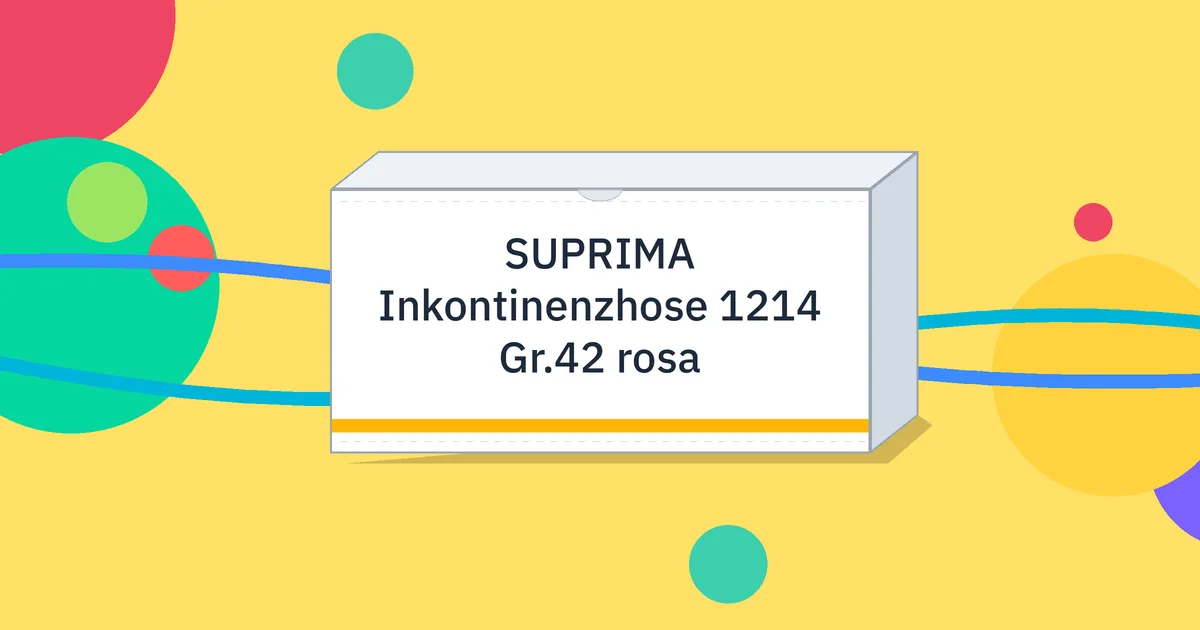 Symbolbild: Packung mit der Aufschrift SUPRIMA Inkontinenzhose 1214 Gr.42 rosa (PZN 03025041) – Verfügbarkeit und Bezug in Apotheken in Frankfurt am Main