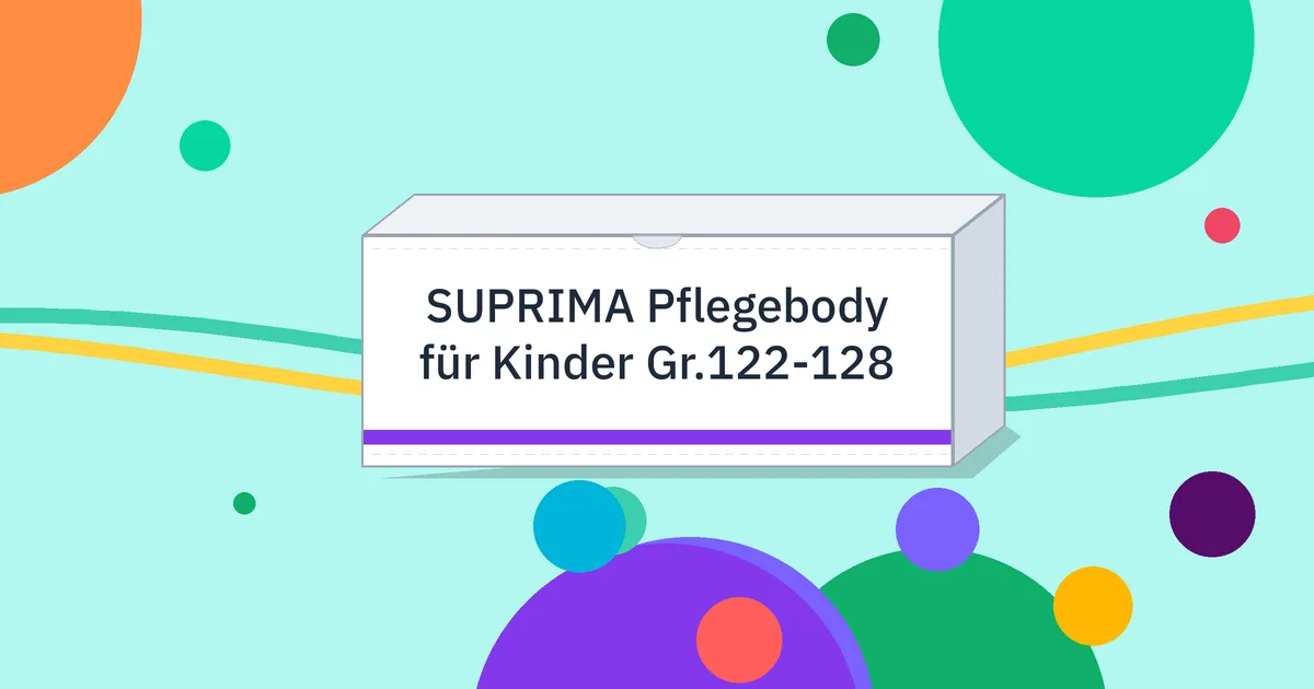 Symbolbild: Packung mit der Aufschrift SUPRIMA Pflegebody für Kinder Gr.122-128 (PZN 07595189) – Verfügbarkeit und Bezug in Apotheken in Frankfurt am Main