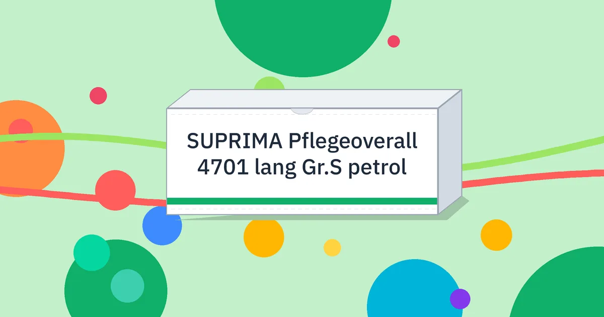 Symbolbild: Packung mit der Aufschrift SUPRIMA Pflegeoverall 4701 lang Gr.S petrol (PZN 09376971) – Verfügbarkeit und Bezug in Apotheken in Frankfurt am Main