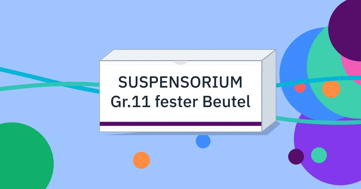 Symbolbild: Packung mit der Aufschrift SUSPENSORIUM Gr.11 fester Beutel (PZN 01739233) – Verfügbarkeit und Bezug in Apotheken in Frankfurt am Main