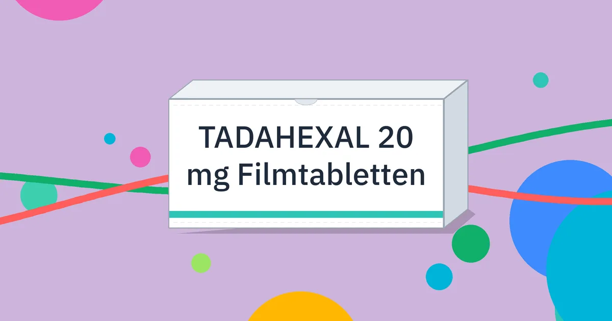 Symbolbild: Packung mit der Aufschrift TADAHEXAL 20 mg Filmtabletten (PZN 13245482) – Verfügbarkeit und Bezug in Apotheken in Frankfurt am Main