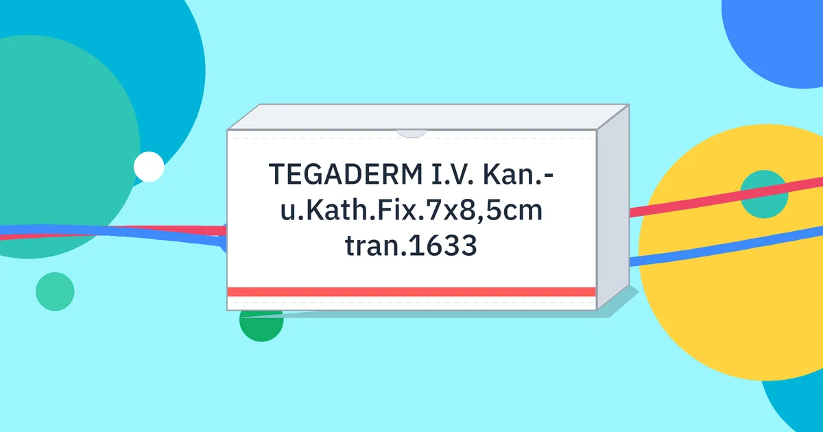Symbolbild: Packung mit der Aufschrift TEGADERM I.V. Kan.-u.Kath.Fix.7x8,5cm tran.1633 (PZN 05121062) – Verfügbarkeit und Bezug in Apotheken in Frankfurt am Main