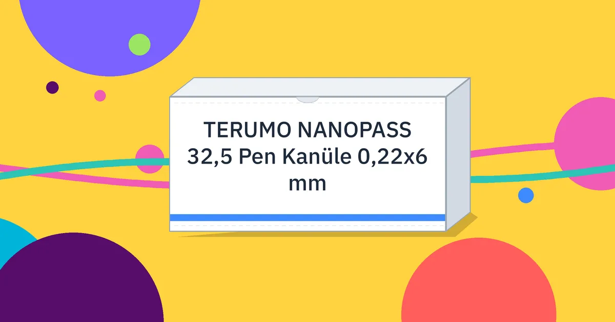 Symbolbild: Packung mit der Aufschrift TERUMO NANOPASS 32,5 Pen Kanüle 0,22x6 mm (PZN 19130515) – Verfügbarkeit und Bezug in Apotheken in Frankfurt am Main