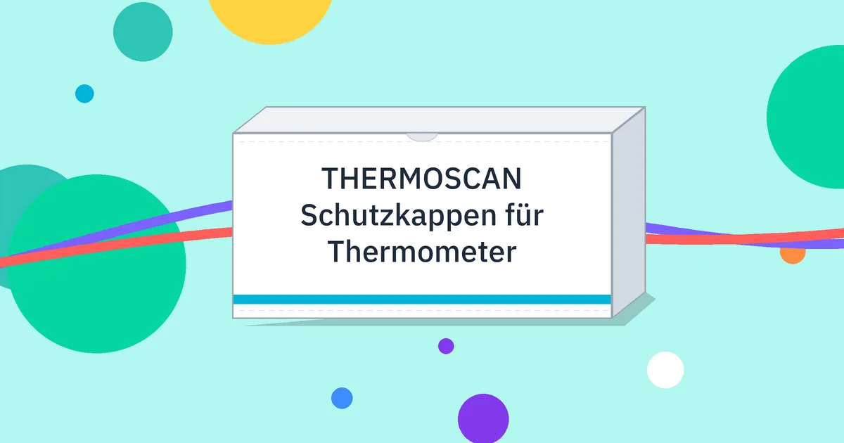 Symbolbild: Packung mit der Aufschrift THERMOSCAN Schutzkappen für Thermometer (PZN 02524109) – Verfügbarkeit und Bezug in Apotheken in Frankfurt am Main