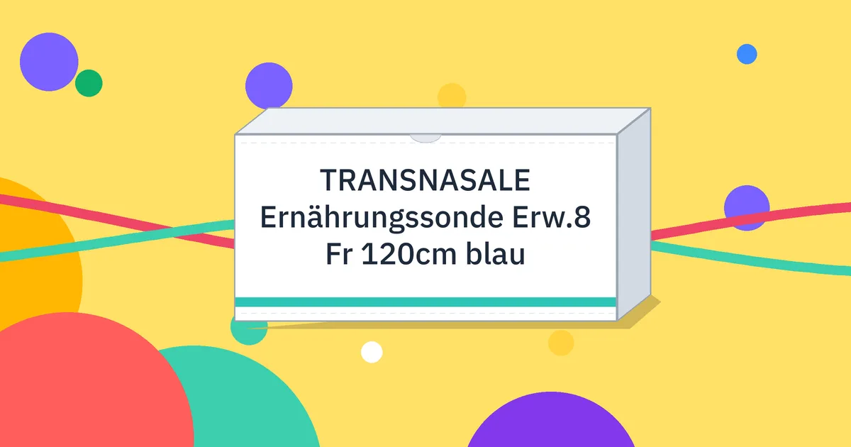 Symbolbild: Packung mit der Aufschrift TRANSNASALE Ernährungssonde Erw.8 Fr 120cm blau (PZN 19997007) – Verfügbarkeit und Bezug in Apotheken in Frankfurt am Main