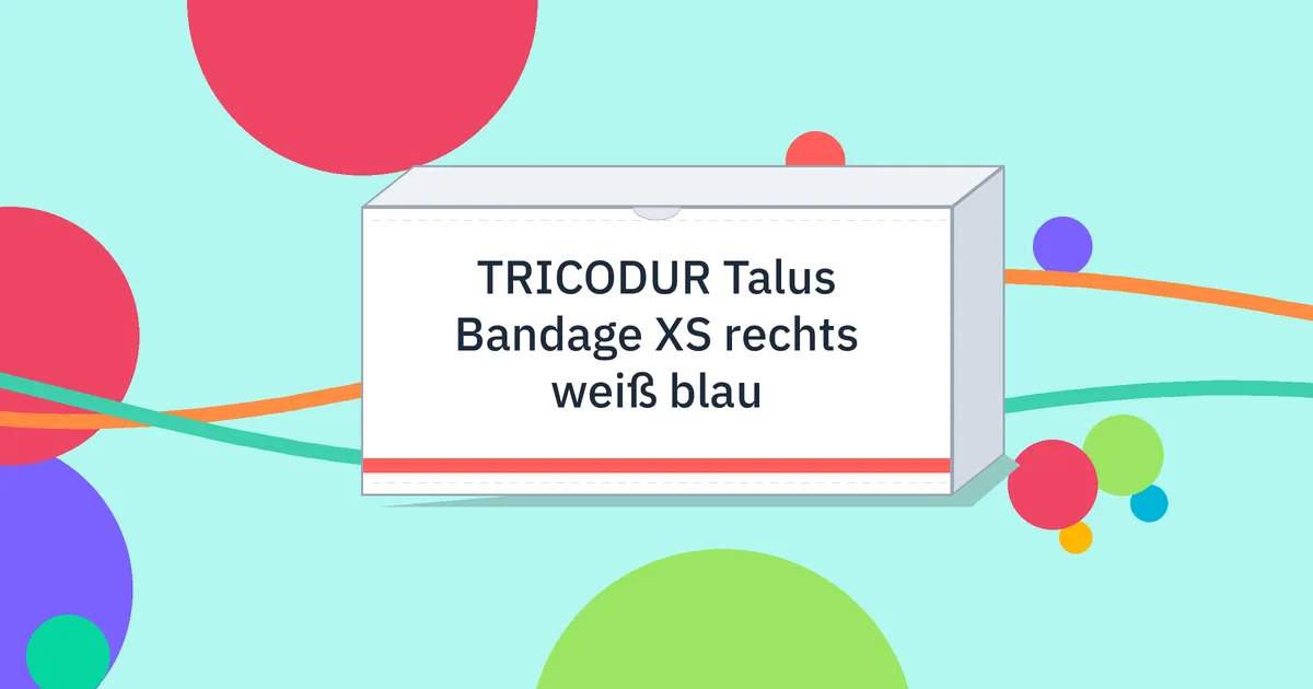 Symbolbild: Packung mit der Aufschrift TRICODUR Talus Bandage XS rechts weiß blau (PZN 03094378) – Verfügbarkeit und Bezug in Apotheken in Frankfurt am Main