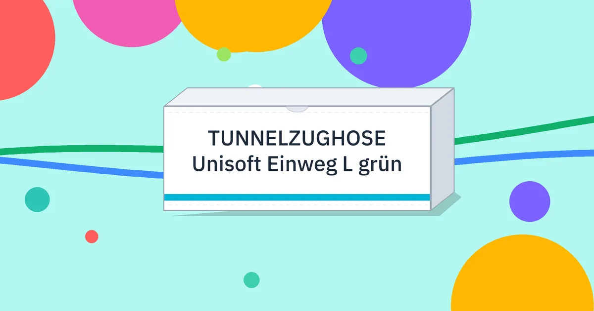 Symbolbild: Packung mit der Aufschrift TUNNELZUGHOSE Unisoft Einweg L grün (PZN 04703827) – Verfügbarkeit und Bezug in Apotheken in Frankfurt am Main