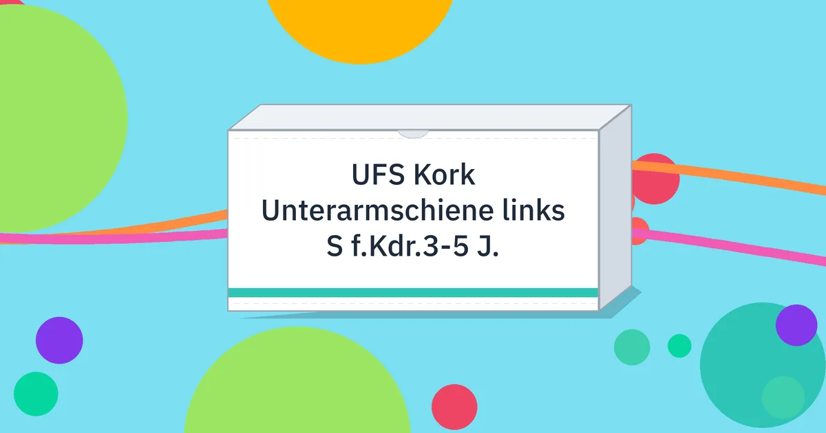 Symbolbild: Packung mit der Aufschrift UFS Kork Unterarmschiene links S f.Kdr.3-5 J. (PZN 04810546) – Verfügbarkeit und Bezug in Apotheken in Frankfurt am Main