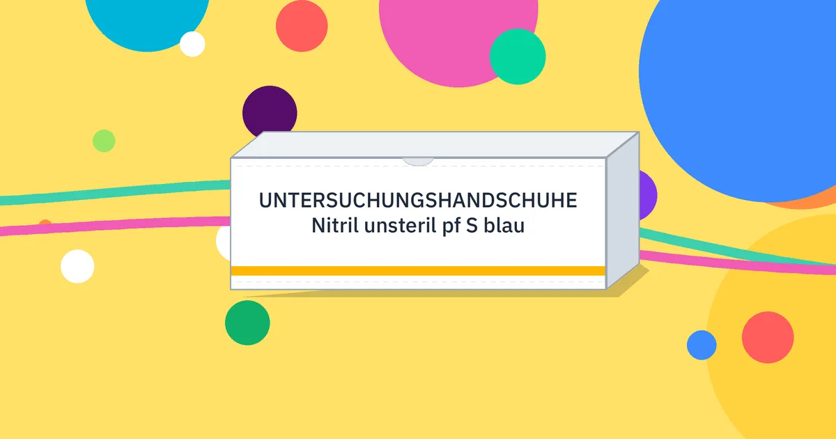 Symbolbild: Packung mit der Aufschrift UNTERSUCHUNGSHANDSCHUHE Nitril unsteril pf S blau (PZN 14399939) – Verfügbarkeit und Bezug in Apotheken in Frankfurt am Main