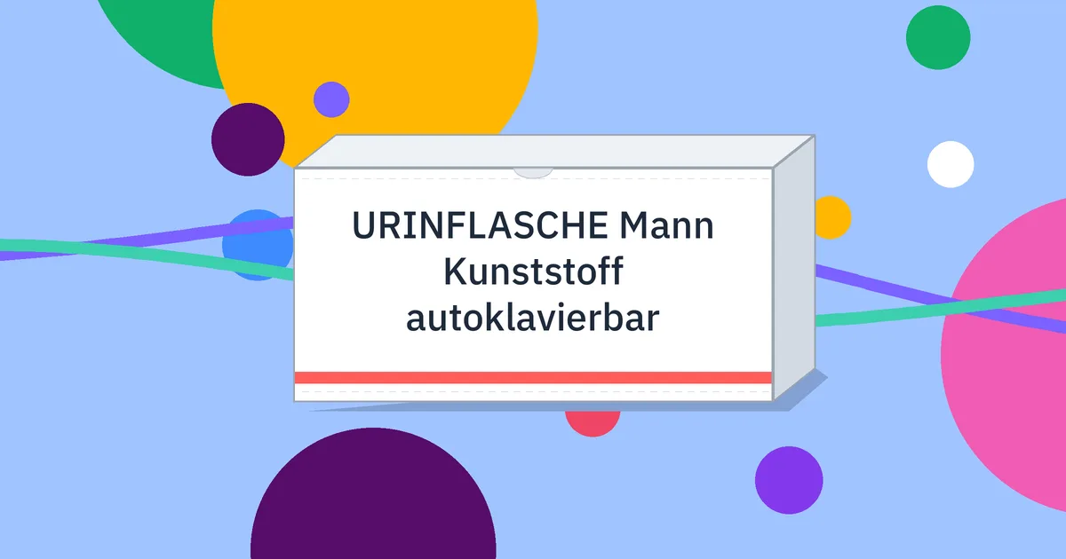 Symbolbild: Packung mit der Aufschrift URINFLASCHE Mann Kunststoff autoklavierbar (PZN 08512917) – Verfügbarkeit und Bezug in Apotheken in Frankfurt am Main