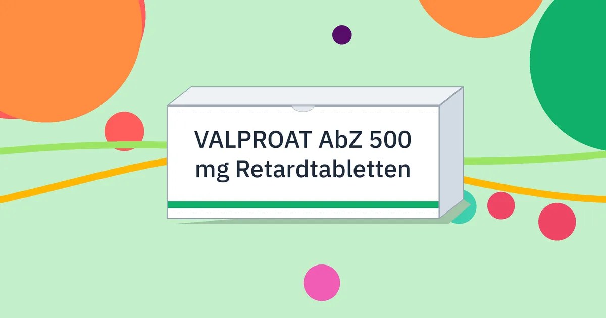 Symbolbild: Packung mit der Aufschrift VALPROAT AbZ 500 mg Retardtabletten (PZN 01048552) – Verfügbarkeit und Bezug in Apotheken in Frankfurt am Main