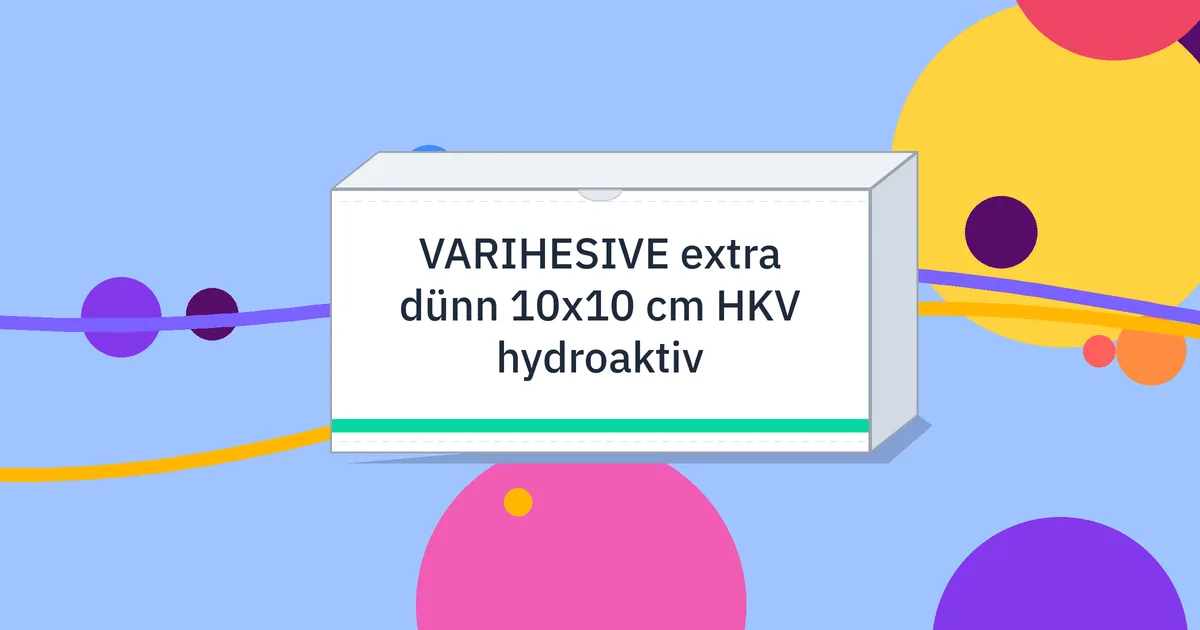Symbolbild: Packung mit der Aufschrift VARIHESIVE extra dünn 10x10 cm HKV hydroaktiv (PZN 10092813) – Verfügbarkeit und Bezug in Apotheken in Frankfurt am Main