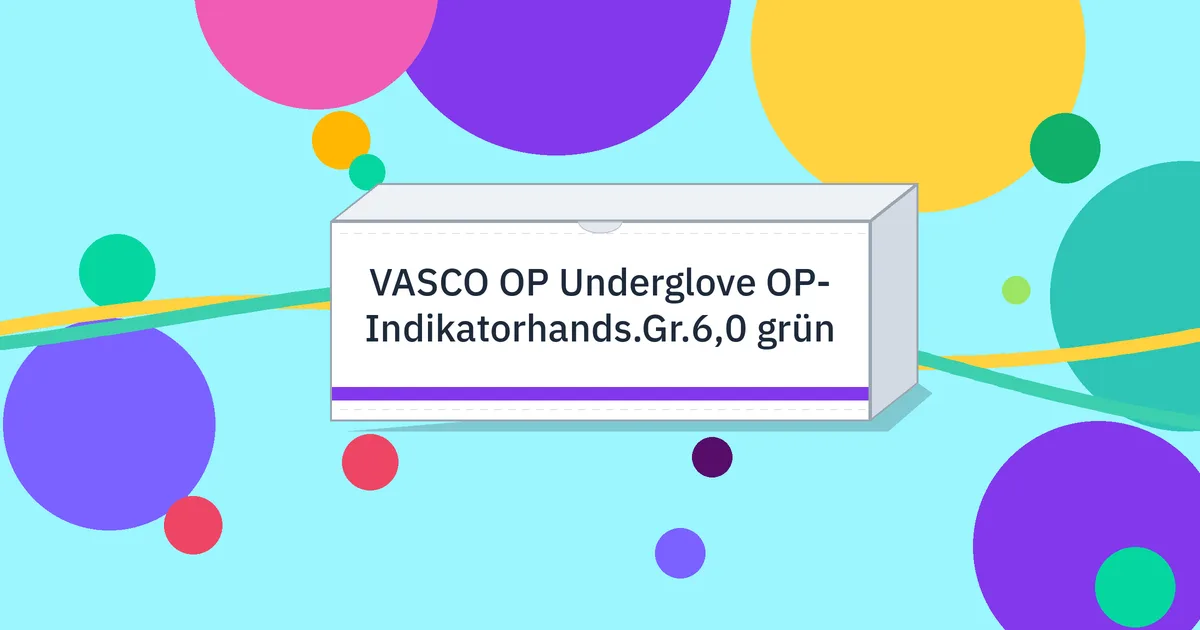 Symbolbild: Packung mit der Aufschrift VASCO OP Underglove OP-Indikatorhands.Gr.6,0 grün (PZN 12581249) – Verfügbarkeit und Bezug in Apotheken in Frankfurt am Main