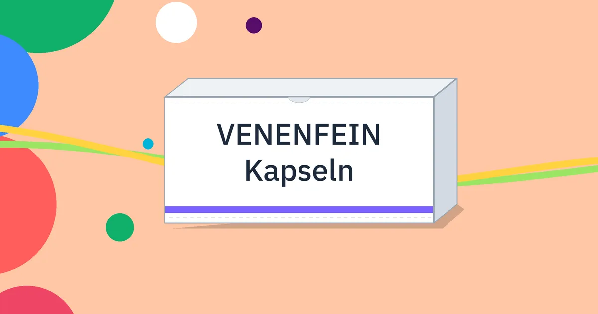 Symbolbild: Packung mit der Aufschrift VENENFEIN Kapseln (PZN 19233043) – Verfügbarkeit und Bezug in Apotheken in Frankfurt am Main