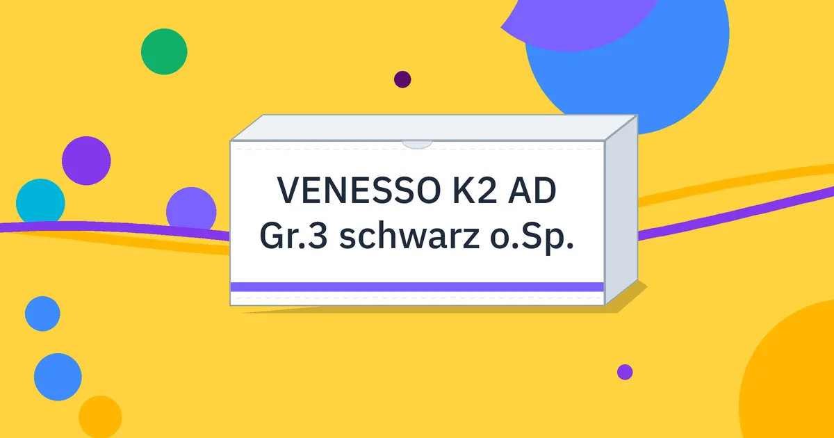 Symbolbild: Packung mit der Aufschrift VENESSO K2 AD Gr.3 schwarz o.Sp. (PZN 03260233) – Verfügbarkeit und Bezug in Apotheken in Frankfurt am Main