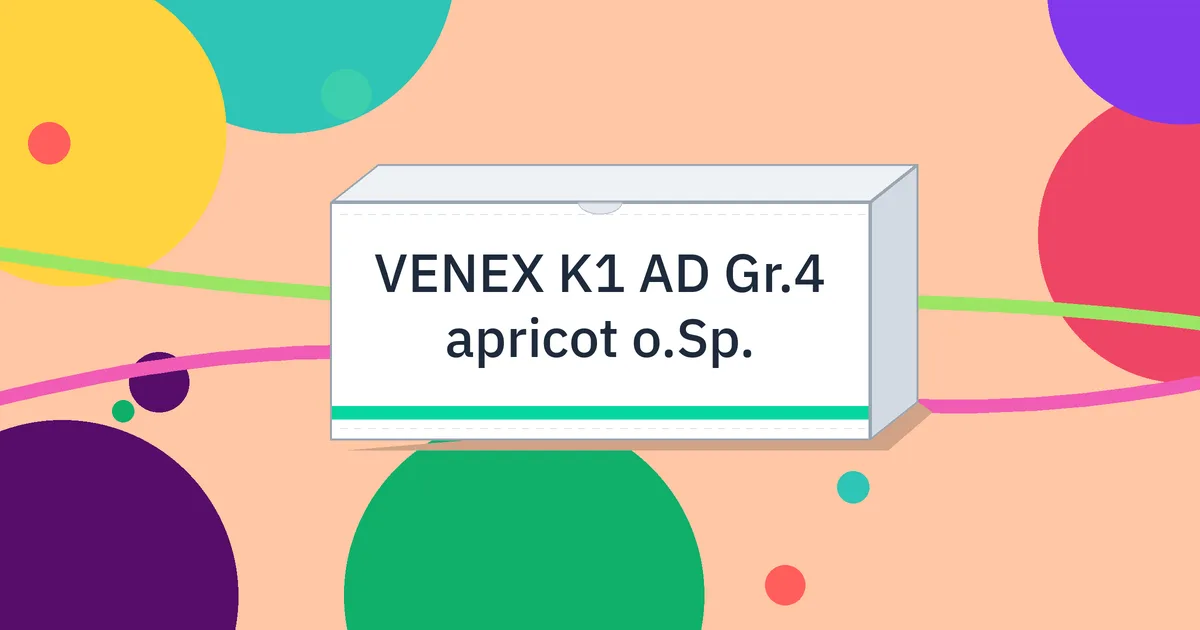 Symbolbild: Packung mit der Aufschrift VENEX K1 AD Gr.4 apricot o.Sp. (PZN 03185572) – Verfügbarkeit und Bezug in Apotheken in Frankfurt am Main