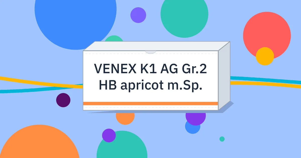 Symbolbild: Packung mit der Aufschrift VENEX K1 AG Gr.2 HB apricot m.Sp. (PZN 03191207) – Verfügbarkeit und Bezug in Apotheken in Frankfurt am Main