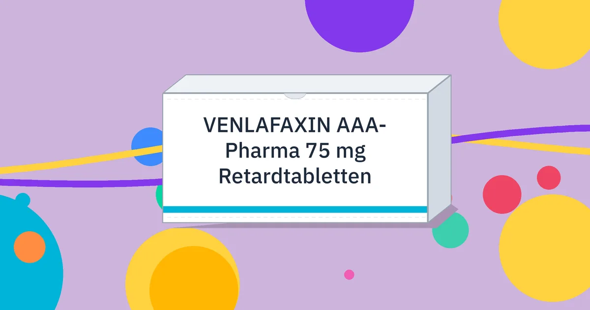 Symbolbild: Packung mit der Aufschrift VENLAFAXIN AAA-Pharma 75 mg Retardtabletten (PZN 18300323) – Verfügbarkeit und Bezug in Apotheken in Frankfurt am Main
