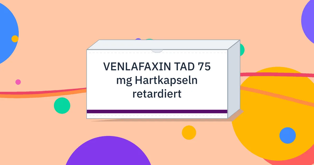 Symbolbild: Packung mit der Aufschrift VENLAFAXIN TAD 75 mg Hartkapseln retardiert (PZN 02726511) – Verfügbarkeit und Bezug in Apotheken in Frankfurt am Main
