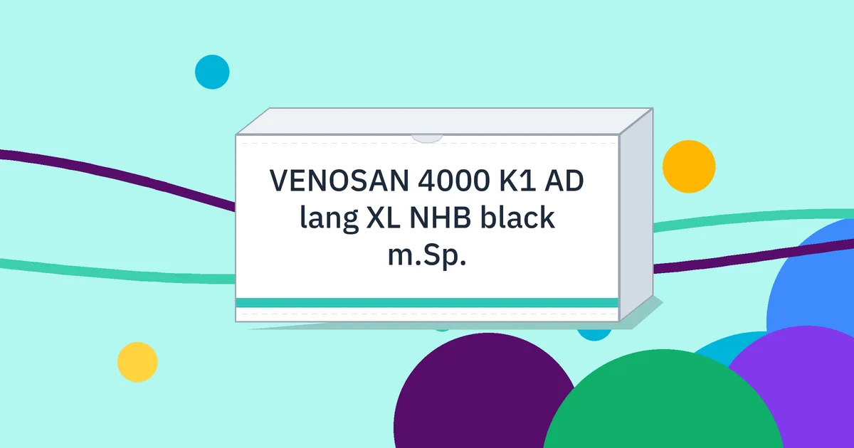 Symbolbild: Packung mit der Aufschrift VENOSAN 4000 K1 AD lang XL NHB black m.Sp. (PZN 14426530) – Verfügbarkeit und Bezug in Apotheken in Frankfurt am Main