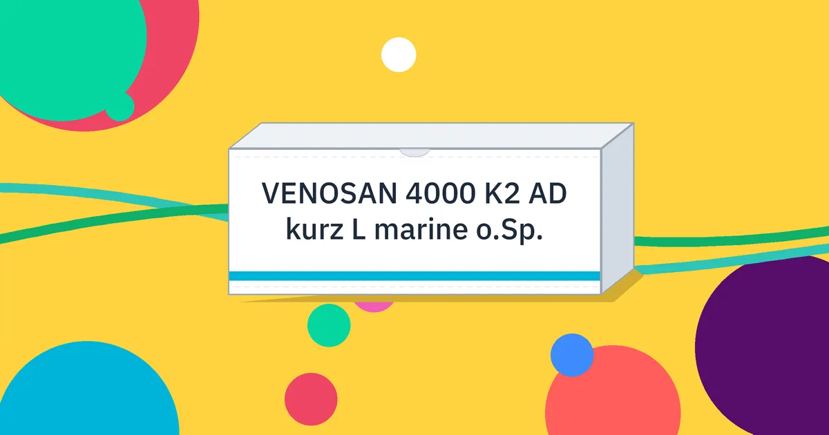 Symbolbild: Packung mit der Aufschrift VENOSAN 4000 K2 AD kurz L marine o.Sp. (PZN 16602089) – Verfügbarkeit und Bezug in Apotheken in Frankfurt am Main