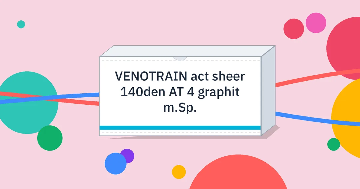 Symbolbild: Packung mit der Aufschrift VENOTRAIN act sheer 140den AT 4 graphit m.Sp. (PZN 16207252) – Verfügbarkeit und Bezug in Apotheken in Frankfurt am Main