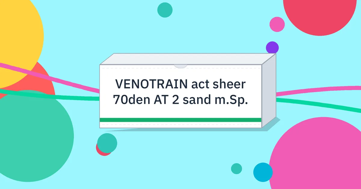 Symbolbild: Packung mit der Aufschrift VENOTRAIN act sheer 70den AT 2 sand m.Sp. (PZN 16206962) – Verfügbarkeit und Bezug in Apotheken in Frankfurt am Main