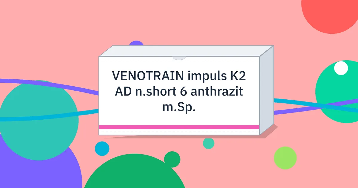 Symbolbild: Packung mit der Aufschrift VENOTRAIN impuls K2 AD n.short 6 anthrazit m.Sp. (PZN 15221675) – Verfügbarkeit und Bezug in Apotheken in Frankfurt am Main