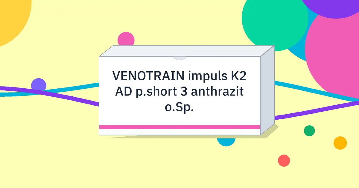 Symbolbild: Packung mit der Aufschrift VENOTRAIN impuls K2 AD p.short 3 anthrazit o.Sp. (PZN 15222108) – Verfügbarkeit und Bezug in Apotheken in Frankfurt am Main