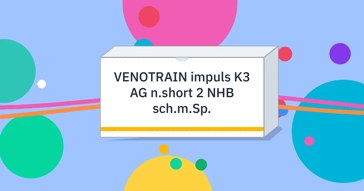 Symbolbild: Packung mit der Aufschrift VENOTRAIN impuls K3 AG n.short 2 NHB sch.m.Sp. (PZN 00521851) – Verfügbarkeit und Bezug in Apotheken in Frankfurt am Main