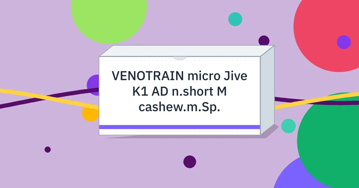 Symbolbild: Packung mit der Aufschrift VENOTRAIN micro Jive K1 AD n.short M cashew.m.Sp. (PZN 20768192) – Verfügbarkeit und Bezug in Apotheken in Frankfurt am Main