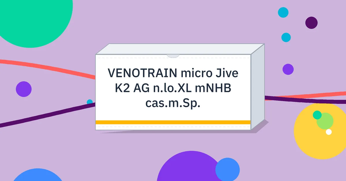 Symbolbild: Packung mit der Aufschrift VENOTRAIN micro Jive K2 AG n.lo.XL mNHB cas.m.Sp. (PZN 20766514) – Verfügbarkeit und Bezug in Apotheken in Frankfurt am Main