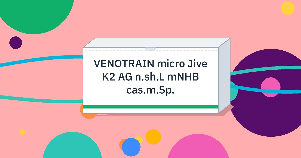 Symbolbild: Packung mit der Aufschrift VENOTRAIN micro Jive K2 AG n.sh.L mNHB cas.m.Sp. (PZN 20766454) – Verfügbarkeit und Bezug in Apotheken in Frankfurt am Main