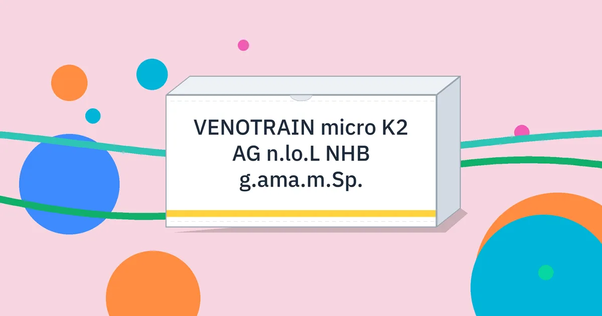 Symbolbild: Packung mit der Aufschrift VENOTRAIN micro K2 AG n.lo.L NHB g.ama.m.Sp. (PZN 05999741) – Verfügbarkeit und Bezug in Apotheken in Frankfurt am Main