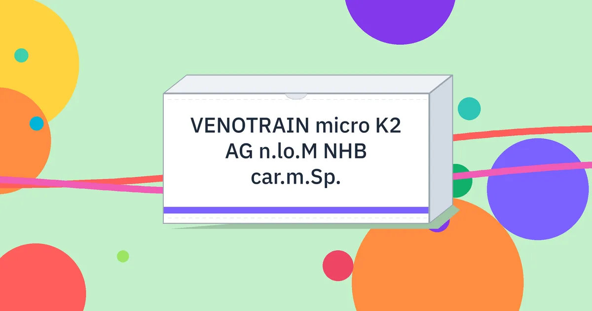 Symbolbild: Packung mit der Aufschrift VENOTRAIN micro K2 AG n.lo.M NHB car.m.Sp. (PZN 00418136) – Verfügbarkeit und Bezug in Apotheken in Frankfurt am Main