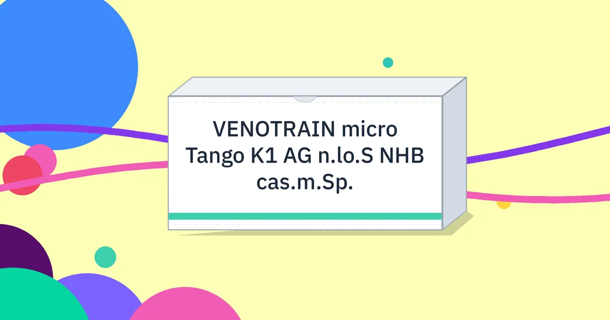 Symbolbild: Packung mit der Aufschrift VENOTRAIN micro Tango K1 AG n.lo.S NHB cas.m.Sp. (PZN 20764751) – Verfügbarkeit und Bezug in Apotheken in Frankfurt am Main