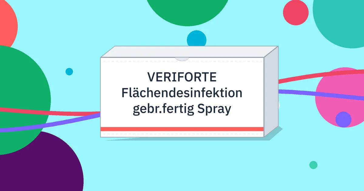 Symbolbild: Packung mit der Aufschrift VERIFORTE Flächendesinfektion gebr.fertig Spray (PZN 16611964) – Verfügbarkeit und Bezug in Apotheken in Frankfurt am Main