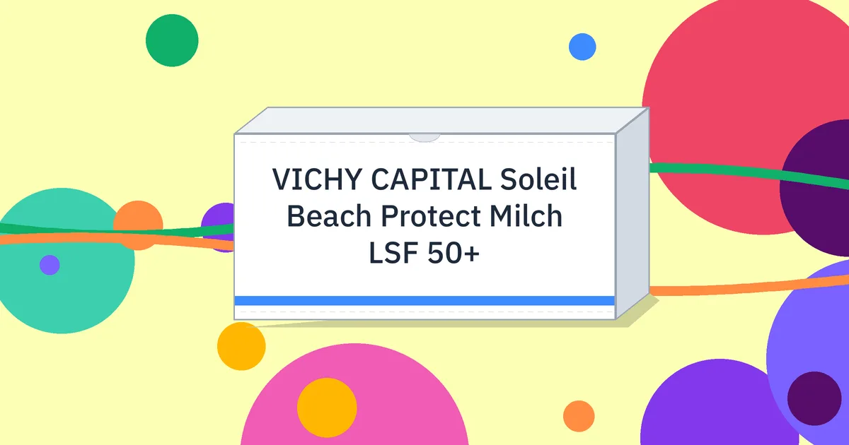 Symbolbild: Packung mit der Aufschrift VICHY CAPITAL Soleil Beach Protect Milch LSF 50+ (PZN 14323557) – Verfügbarkeit und Bezug in Apotheken in Frankfurt am Main