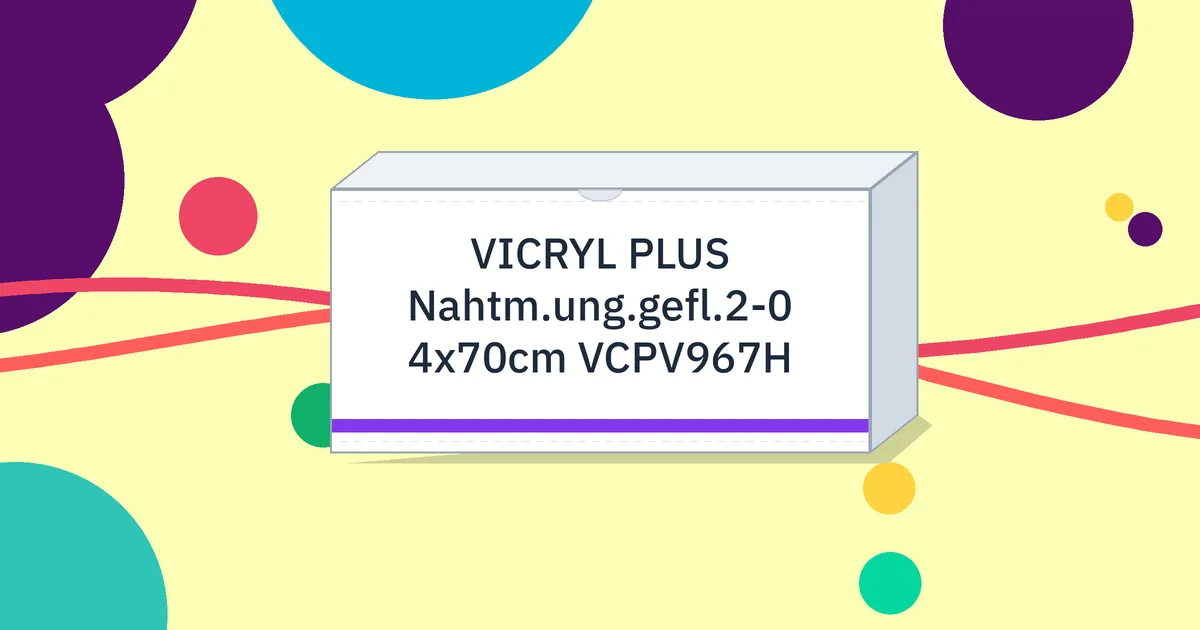 Symbolbild: Packung mit der Aufschrift VICRYL PLUS Nahtm.ung.gefl.2-0 4x70cm VCPV967H (PZN 20911169) – Verfügbarkeit und Bezug in Apotheken in Frankfurt am Main