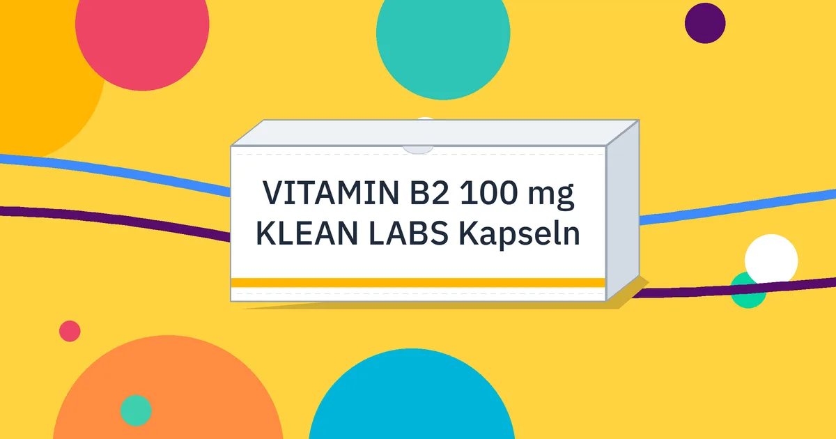 Symbolbild: Packung mit der Aufschrift VITAMIN B2 100 mg KLEAN LABS Kapseln (PZN 18808168) – Verfügbarkeit und Bezug in Apotheken in Frankfurt am Main