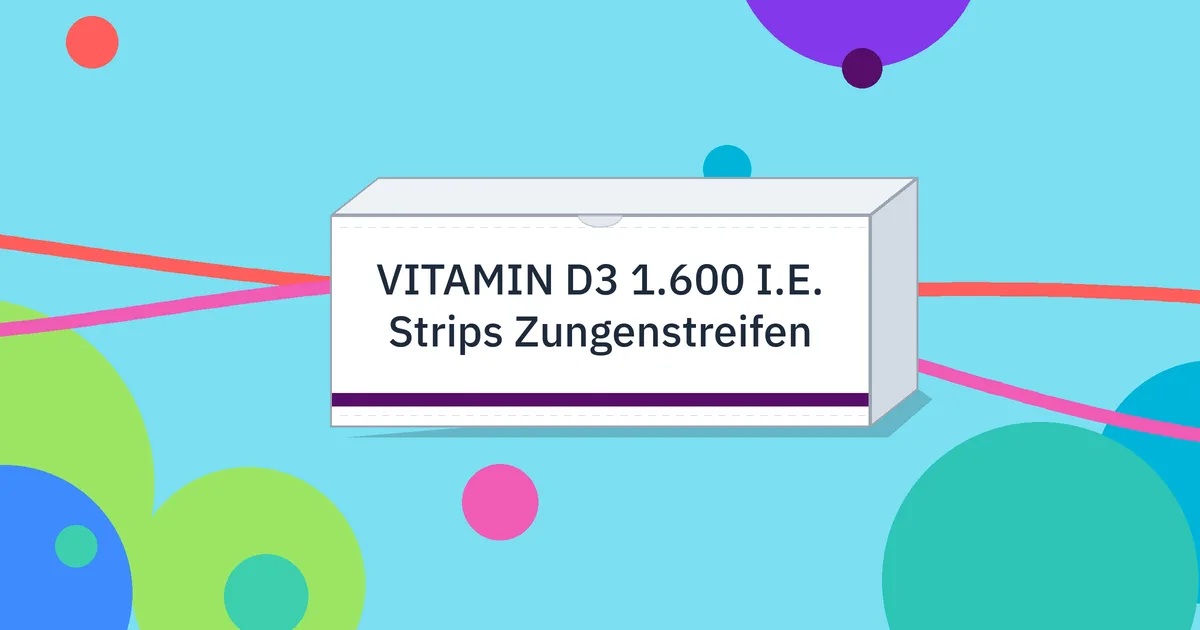 Symbolbild: Packung mit der Aufschrift VITAMIN D3 1.600 I.E. Strips Zungenstreifen (PZN 20845610) – Verfügbarkeit und Bezug in Apotheken in Frankfurt am Main
