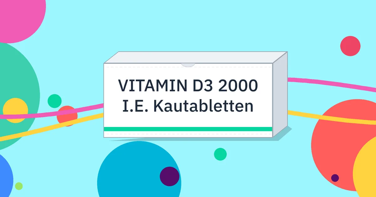 Symbolbild: Packung mit der Aufschrift VITAMIN D3 2000 I.E. Kautabletten (PZN 11714381) – Verfügbarkeit und Bezug in Apotheken in Frankfurt am Main