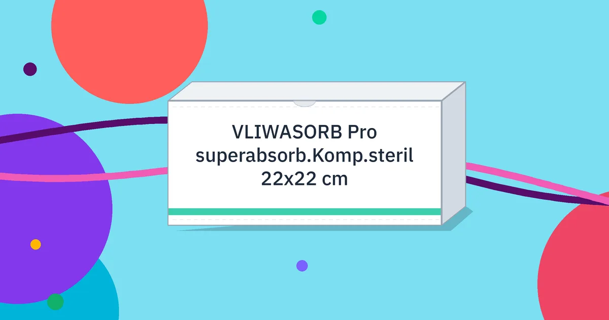 Symbolbild: Packung mit der Aufschrift VLIWASORB Pro superabsorb.Komp.steril 22x22 cm (PZN 20595811) – Verfügbarkeit und Bezug in Apotheken in Frankfurt am Main